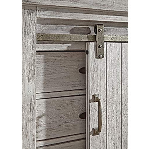 Signature Design by Ashley Brashland Farmhouse 5 Drawer Chest with Dovetail Construction & Sliding Barn Door Revealing Adjustable Shelf, Textured White