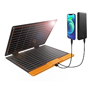 20W Small USB Solar Panel Charger 5V USB-A PD2.0 USB-C Foldable Portable Lightweight ETFE Power Emergency Panel IP67 Waterproof Hiking Camping Backpacking for Phones Tablets Power Bank
