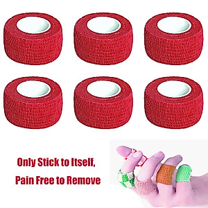 Baisunt 6 Pack 1 Inches Cohesive Bandage Self Adhesive Wrap Elastic Self Adherent Vet Wrap Breathable Self Stick Tape for Wrist, Ankle, Sports, Tatoo Wrap(5 Yards, Red)