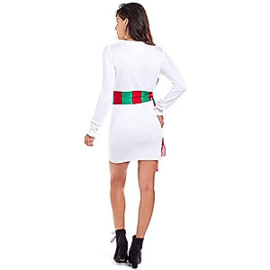 Women's Snowman Ugly Sweater Dress - White Snowman Christmas Dress with Scarf: Medium