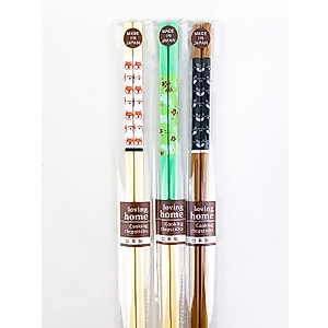 Set of 3 Assorted Cooking Chopsticks, Made in Japan, Natural Bamboo Saibashi, 13inches, Cute Shiba Inu Pattern, Traditional Japanese pattern, Simple Modern Pattern, Colorful Pattern