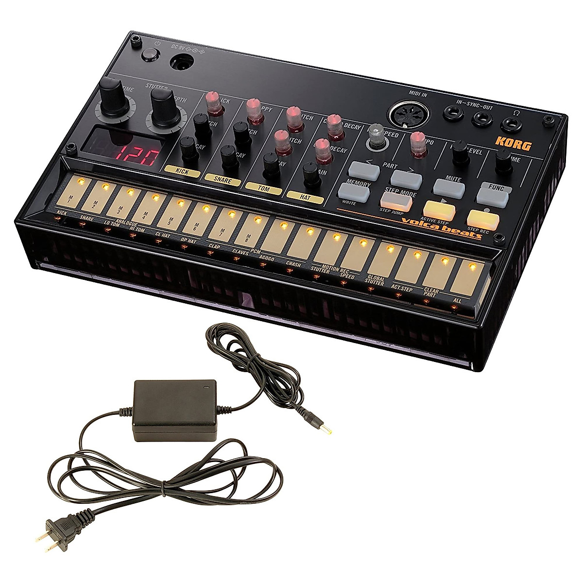 Korg Volca Beats Analogue Rhythm Machine Bundle w/Korg 9V600MACPP 9v 600ma Power Supply