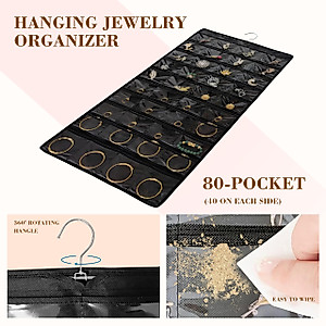 ZKXNBXX Hanging Jewelry Organizer for Closet Wall Door Double-Sided Jewelry Holder for Earrings, Necklaces, Rings 1 Pcs (Black)