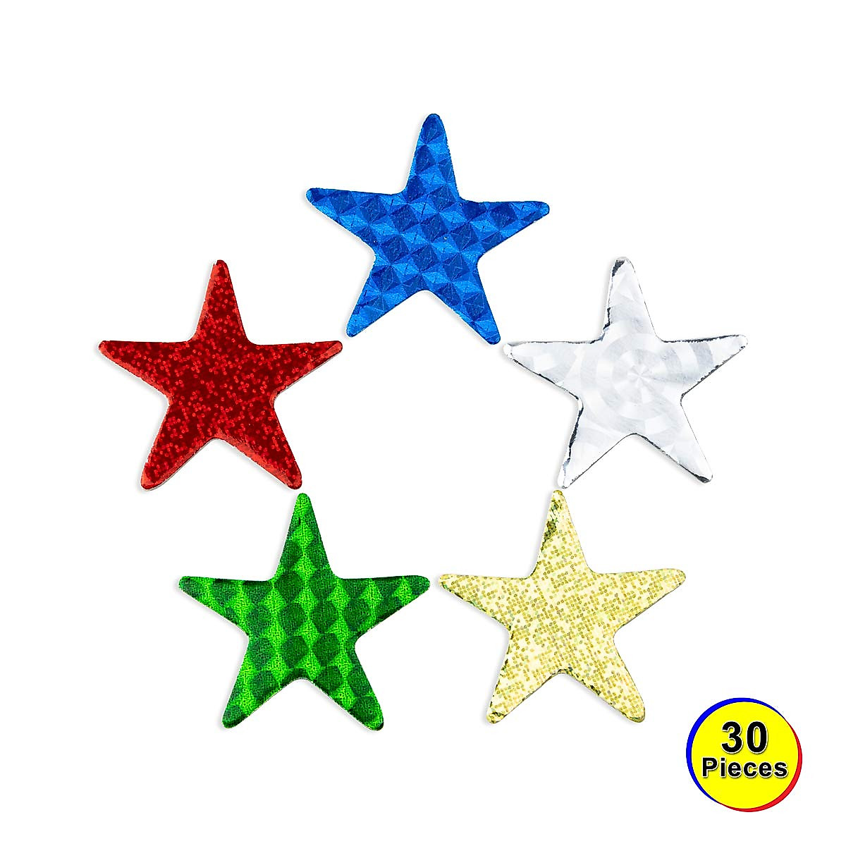 Hygloss Products Holographic Shape Cut-Outs, Sparkly Card Stock Stars in Assorted Designs and Colors, 2-Inch, 30 Per Pack