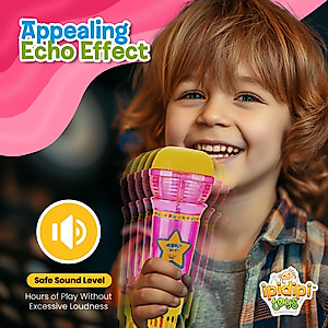 IPIDIPI TOYS Echo Microphone for Kids - Stocking Stuffers, Magic Microphone for Toddlers with Multicolored Flashing Light - Speech Therapy Toys and Retro Gift Mic Toy for Girls (Pink/Yellow)