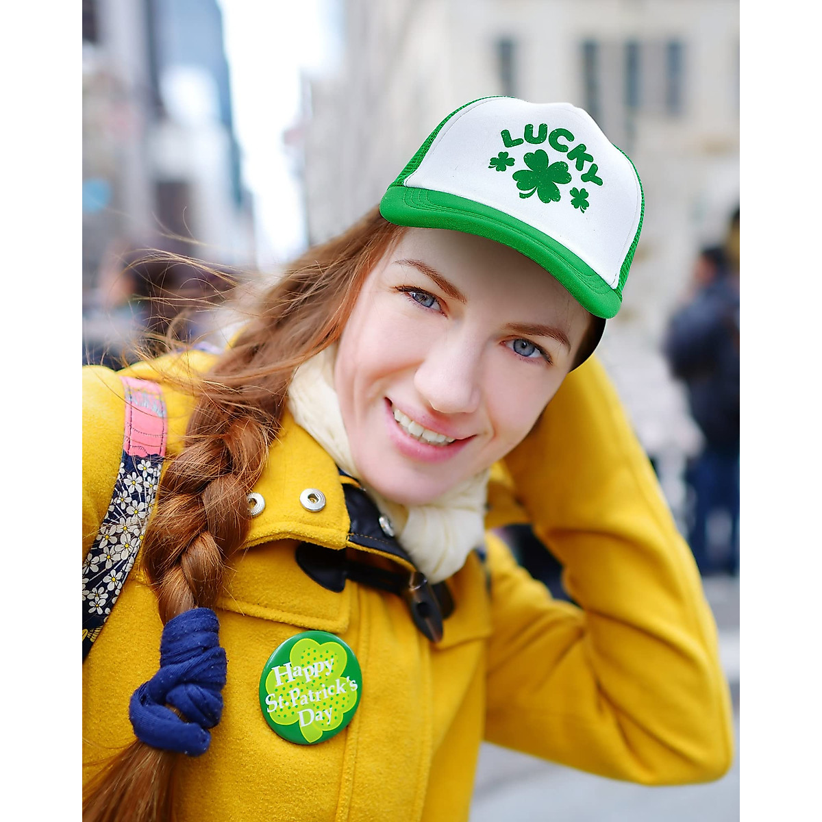 St. Patrick's Day Trucker Hat 2 Pieces Irish Green Mesh Cap Shamrock Hat Saint Patrick's Day Accessories Four-Leaf Clover Baseball Cap