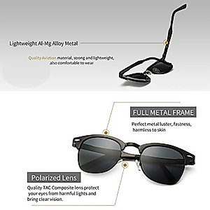 SUNGAIT Classic Half Frame Retro Sunglasses with Polarized Lens (Black Frame Gray Lens)