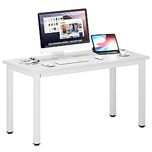 DlandHome 47 inches Medium Computer Desk, Home Composite Wood Board Desk, Decent and Steady Home Office School Desk/Workstation/Table, BS1-120WW White and White Legs, 1 Pack