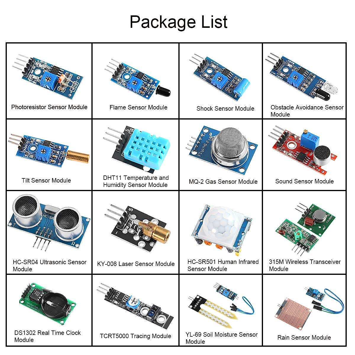 16 in 1 Project Super Starter Kits Sensor Modules Kit for Arduino Raspberry for UNO R3 Mega2560 Mega328 Nano Raspberry Pi 3 2 Model B K62 (16 in 1)