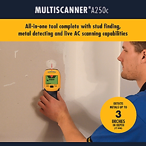 Zircon MultiScanner A250c All-In-One Stud Finder/Metal Detector/Live AC Wire Detection and Scanner + Duracell Coppertop 9V Battery (2 Count Pack)