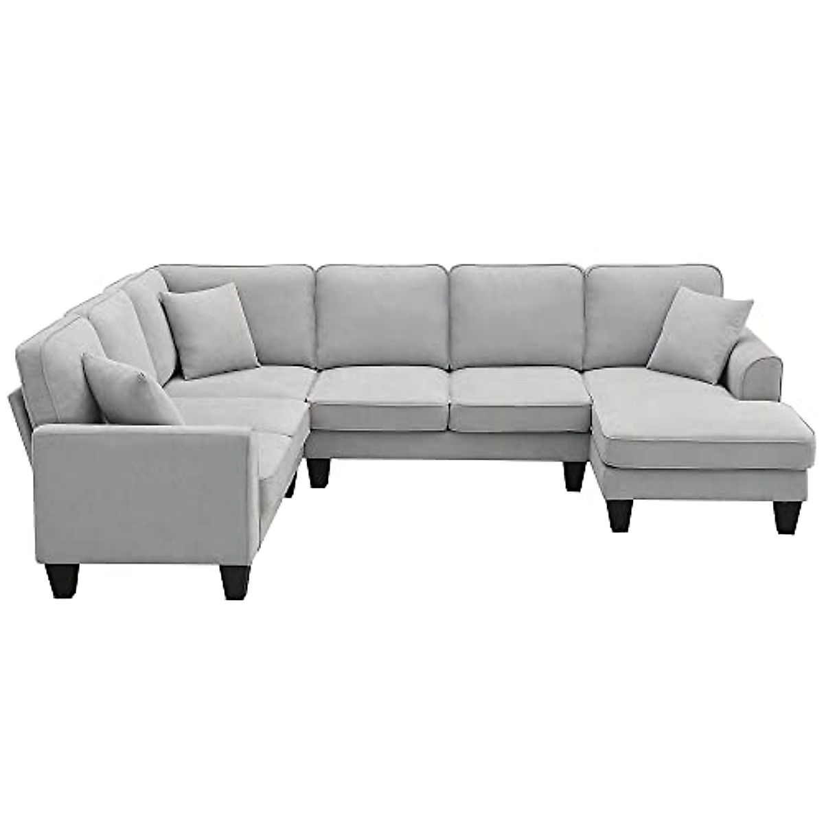 FANYE Modern U-Shaped Upholstered Left Chaise Lounge Sectional, 7 Seaters Sofá Oversized Corner Sofa & Couch with 3 Pillows and Square Plastic Legs for House,Apartment, Office Living Room, Dark Gray