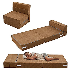 SUNYRISY Kids Folding Floor Sofa Bed Chair, Child Fold Up Couch Bed for Sleeping, 3-in-1 Convertible Toddler Floor Futon Mattress, Portable Fold Out Kids Futon Sofa Bed with Storage Bag