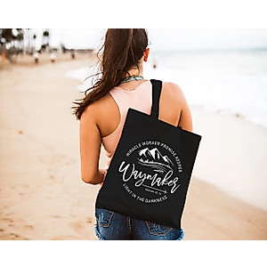 GXVUIS Waymaker Canvas Tote Bag for Women Religion Bible Verse Reusable Grocery Shoulder Shopping Bags Christian Gifts Black
