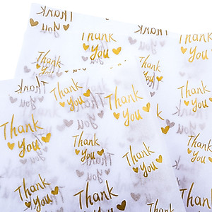 MR FIVE 50 Sheets White with Metallic Gold Thank You Tissue Paper Bulk,20" x 14",Thank You Tissue Paper for Packaging,Gift Bags,Metallic Gold Tissue for Graduation,Birthday,Thanksgiving