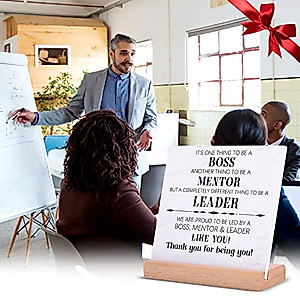 BaubleDazz Boss Gifts for Men, Women, Going Away Gifts for Boss, Boss Appreciation Gifts, Desk Plaque with Solid Wood Stand, Thank You Gift for Boss, Boss Lady, Mentor, Leader