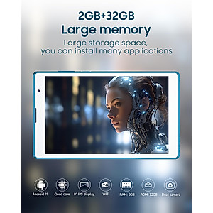 COOPERS Tablet Android 11 Tablets, 8 inch Tablet 2GB RAM, 32GB ROM Support 512GB Expand Computer Tablet PC, Quad-Core Processor, IPS Touch Screen, 2+5MP Dual Camera, 4300mah Battery, WiFi Tableta