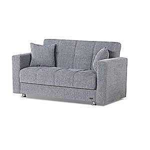 BEYAN Niagara Collection Contemporary Upholstered Convertible Storage Love Seat with Easy Access Storage Space, Includes 2 Pillows, Gray