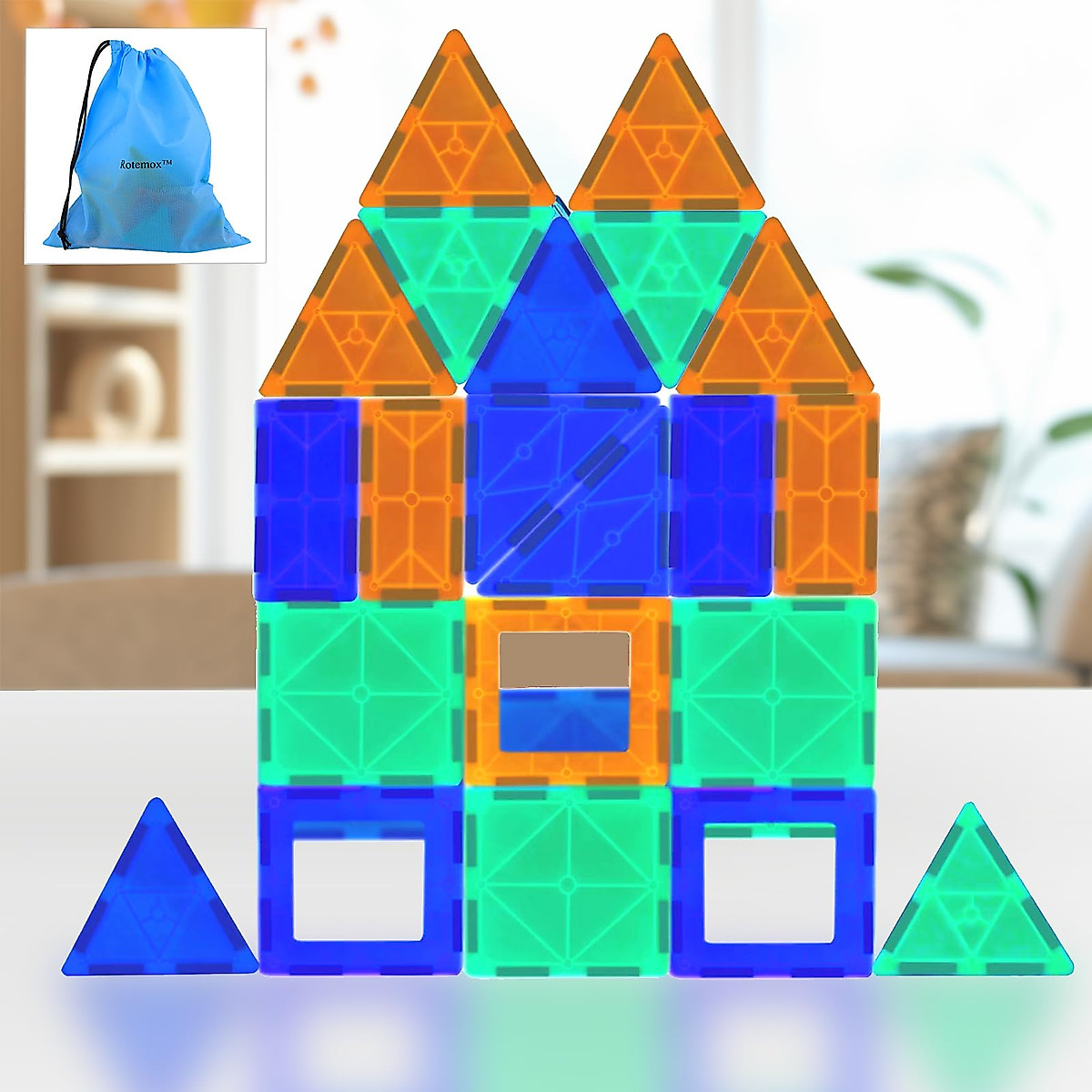 vanstarry 65 Piece Magnetic Tiles Building Blocks Set for Boys Girls Preschool Educational Construction Kit Magnet Stacking Toys for Kids Toddlers Children 3 4 5 6 7 8 Year Old