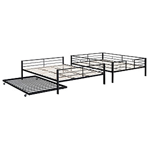UOCFYK Queen Over Queen Bunk Bed with Trundle for Kids/Adults,Heavy Duty Bunk Bed with Convertible 2 Beds & Ladder for Dorm,Bedroom,Guest Room,Space Saving Design & No Box Spring Needed,Black
