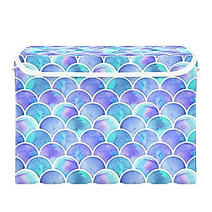 DOMIKING Colorful Mermaid Storage Baskets with Lids Decorative Storage Bins for Toys Organizers Fabric Collapsible Storage Boxes with Handles for Shelves Clothes Nursery Playroom