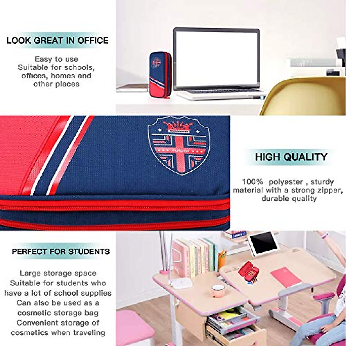 Large Capacity Pencil Case,Uhans Pencil Pouch with Double Zipper and 100% Polyester Sturdy Material,Pencil Box for Kids Can Be Multi Used in School and Office Makeup Bag