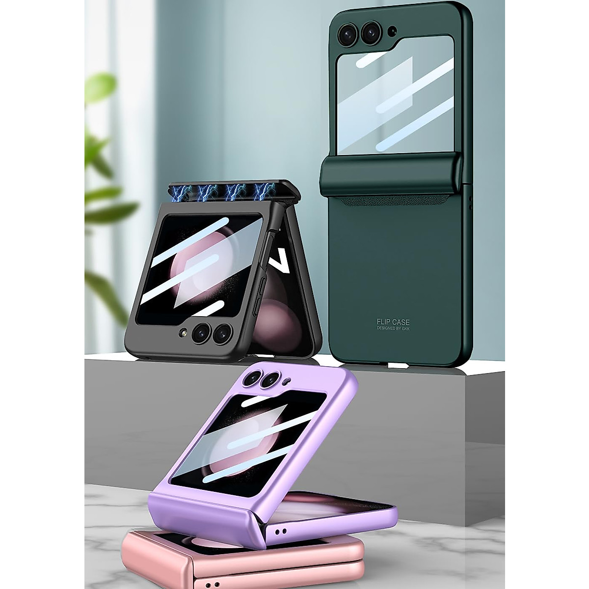 TOPSEM Case for Samsung Galaxy Z Flip 5 Built in External Screen Protector and Hinge Protection,Heavy Duty Shockproof Anti-Scratch Full Body Protective Phone Cover for Galaxy Z Flip 5 5G(Black)