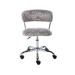 Kmax Fuzzy Office Desk Chair Faux Fur Kids Armless Rolling Task Chair Comfy Vanity Chair for Bedroom, Grey