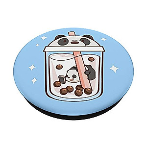 Boba Tea Bubble Tea Milk Tea - Blue and Panda Bear PopSockets PopGrip: Swappable Grip for Phones & Tablets