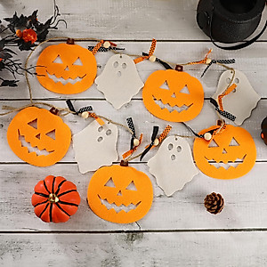 Halloween Decorations-Felt Pumpkin Ghost Wood Beads Garland for Halloween Decorations Indoor-Pumpkin Ghost Garland Banner for Home Party Fireplace Mantle Windows Decor