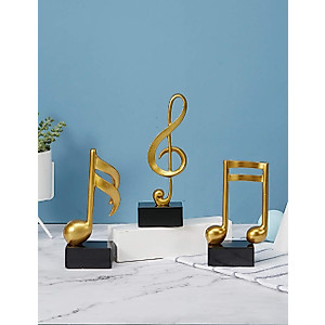 HAUCOZE 3pcs Music Note Decor Gifts Musical Figurine Modern Statue Sculpture Table Centerpiece Crafts Gold Home Arts 7.5inch