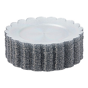 BLUE PANDA 50 Pack Silver Plastic Plates for Party Supplies, 9 Inch Disposable Silver Glitter Plastic Plates with Scalloped Edges