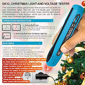 ALLOSUN Christmas Light Tester Bulb&Fuse Checker Gun 12-600 V AC Repair Non Contact AC Voltage Tester Light Bulb Removal Tool Fuse Bulb Tester,Blue