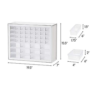 IRIS USA 44 Drawer Stackable Storage Cabinet for Hardware Crafts and Toys, 19.5-Inch W x 7-Inch D x 15.5-Inch H, White - Small Brick Organizer Utility Chest, Scrapbook Art Hobby Multiple Compartment