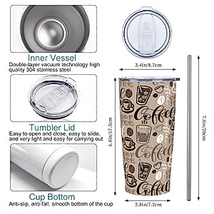 Tumbler with Lid and Straw, 20 Oz Stainless Steel Insulated Water Bottle Travel Coffee Mug