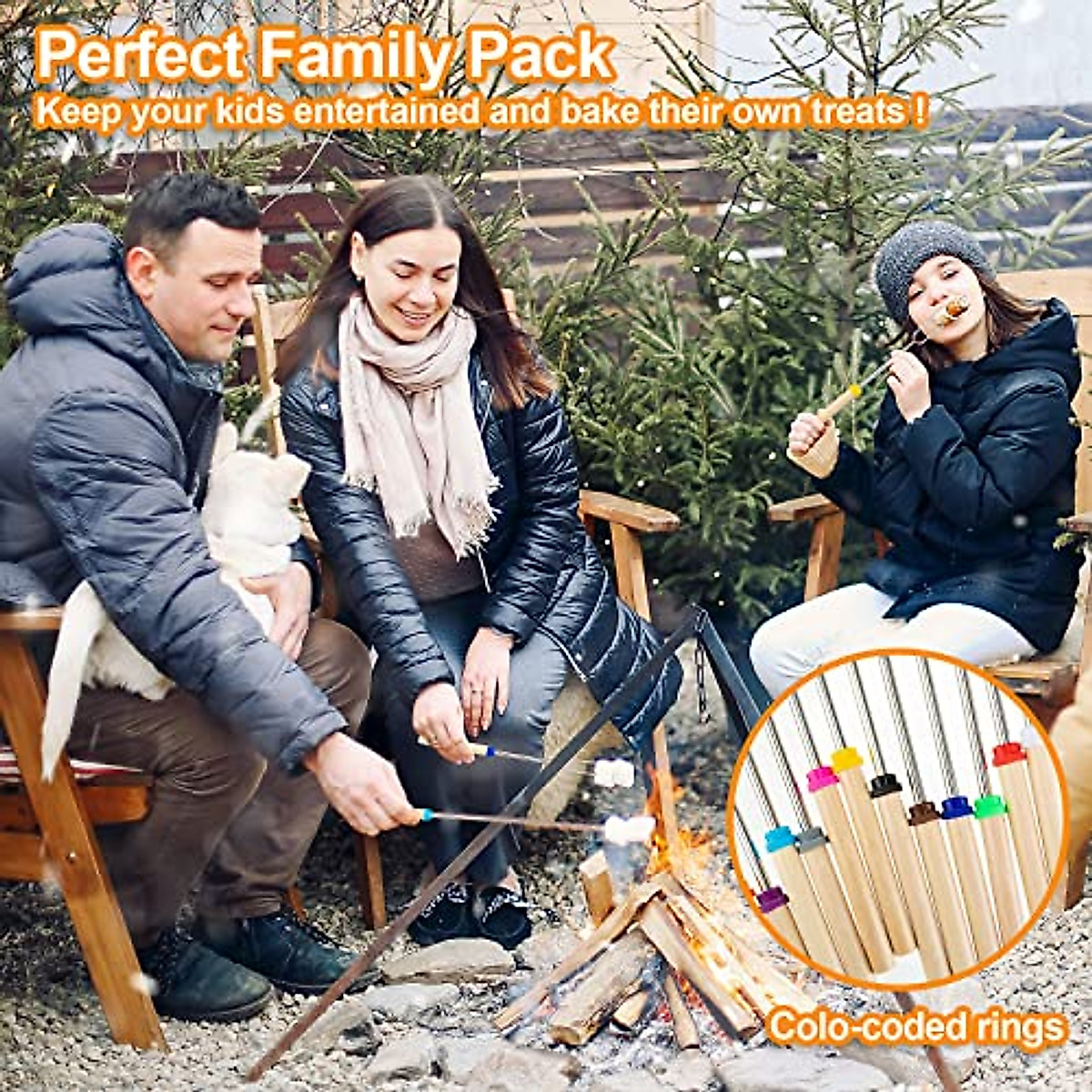 36 Pcs Marshmallow Roasting Sticks Campfire Smores Skewers for Fire Pit 32 Inch Long Extendable Fork Smores Sticks with Wooden Handle 3 Pcs Storage Bag for Cooking Grill Hot Dog Camping Accessories