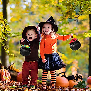 Zddaoole Halloween Cauldrons Serving Bowl Decor,Set of 3 Hanging Black Plastic Cauldron Bowls on Rack,Candy Punch Bowl Halloween Witches Cauldron for Home Kitchen Hocus Pocus Party Decorations Indoor