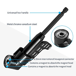 105 Degree Right Angle Drill Adapter, 1/4" Hex Shank Right Angle Drill Attachment for Screwdriver Bits, Drive Socket Adapter