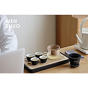 Ceramic Tea Tray, Double-Layer Bamboo Tray, for Tea Table (Rectangle, Black)