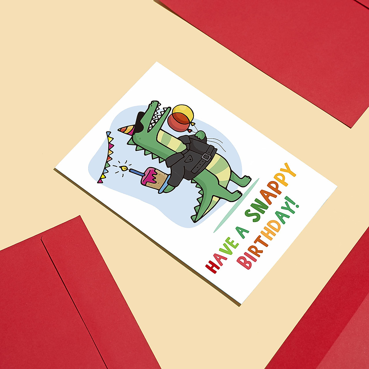 Huxters ‘Snappy Birthday’ A5 Alligator Happy Birthday Card for kids Crocodile - Unique Gift for Kids - Includes Envelope - Fun Slogan Illustrated Greetings Card, FSC Certified Paper…