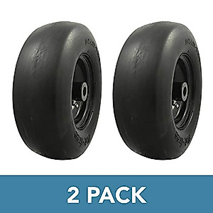 MARASTAR 00232-2pk Universal Fit Flat Free 11x4.00-5 Lawnmower Tire Assembly, 3.4" Centered Hub, 3/4" Bushing