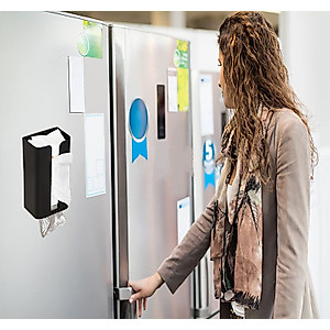 Magnetic Suction Plastic Bag Holder - Grocery Bag Dispenser - Wide Opening Plastic Bag Tissue Storage Device Without Installation - Fingerprint Resistant (Black)