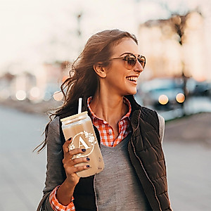 Birthday Gifts for Women, Monogrammed Initial Glass Cup Personalized Gifts for Women, 16oz Glass Cups with Lids and Straws, Iced Coffee Cup, Beer Can Shaped Glass - Personalized Christmas Gifts A