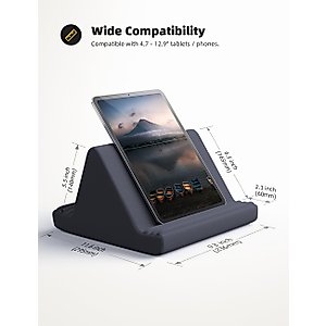 Lamicall Tablet Pillow Stand, Soft Pad for Lap - Tablet Holder Dock for Bed with 6 Viewing Angles, Compatible with iPad Pro 9.7, 10.5, 11, 12.9 Air Mini, Kindle, Galaxy Tab, E-Reader, Dark Gray