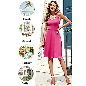 STYLEWORD Women's 2023 Summer Hot Pink Casual Beach Cotton Sundress Fit and Flare Midi Skater Barbie Halloween Dress(Rose,S)