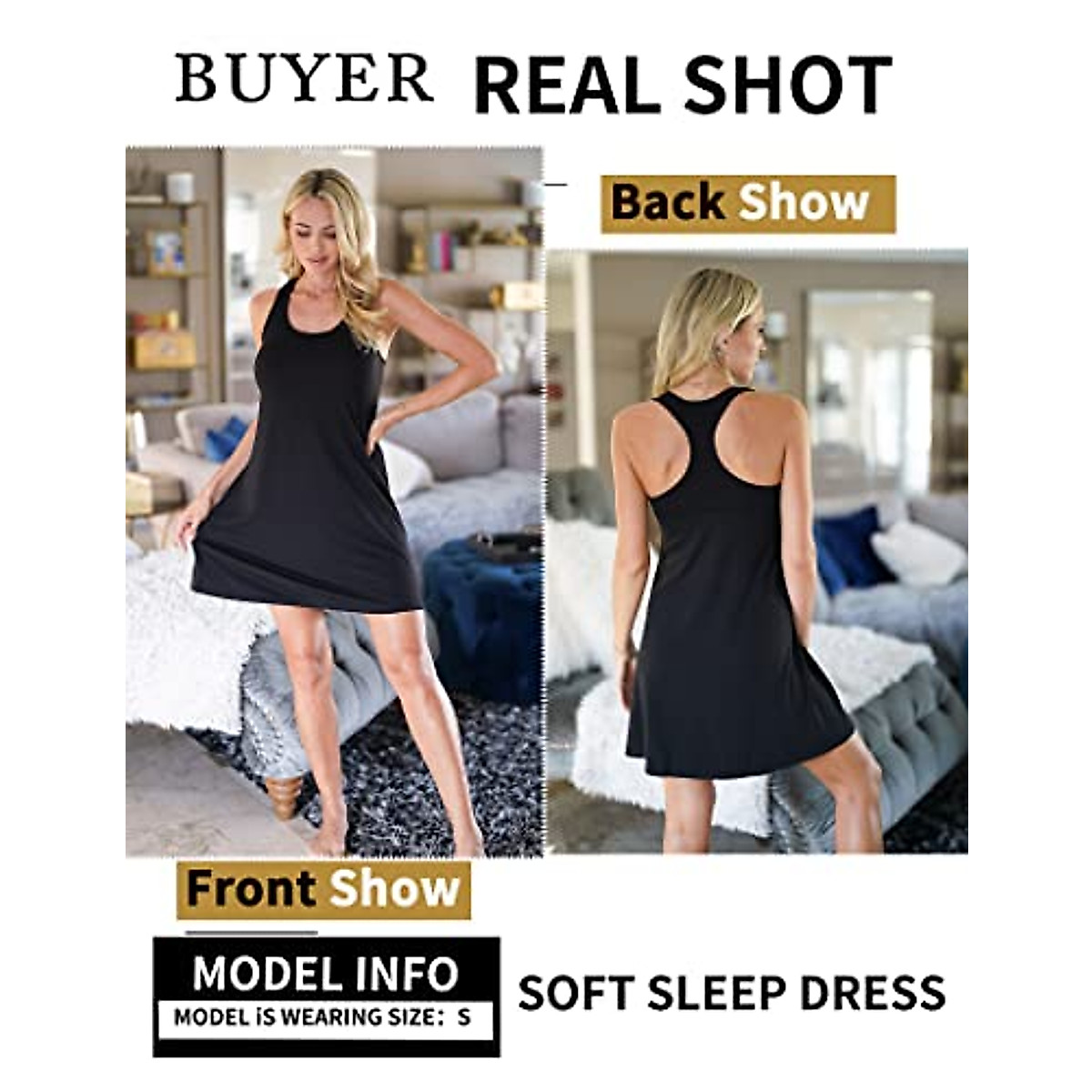 Avidlove Sleepwear for Women Tank Nightgown Chemise Racerback Sleeveless Sleep Dress Black