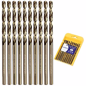 3/16 Inch Cobalt Drill Bits(10Pcs), HPHOPE M35 HSS Metal Twist Drill Bits Set, Jobber Drill Bits Length and Straight Shank, Suitable for Drilling in Hard Metal, Stainless Steel, Cast Iron