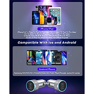 iPhone 15 Charger Car Adapter,2Pack Super Fast PD Dual Port Type C Car Charger Adapter Metal Mini Cigarette Lighter USB C iPhone 15 Charging Cable for iPhone 15/14/13/12/11/Samsung Galaxy S23/S22/iPad