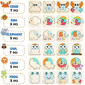 Wooden Puzzles for Toddlers, 6 Pack Animal Puzzles Toys Wooden Puzzles for Toddlers Kids 1-3, Montessori Educational Fine Motor Skill Early Learning Educational Gift for Boys Girls Ages 1 2 3 4 5 6