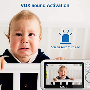 TakTark Baby Monitors with Camera and Audio, 4.3 inches, No Wi-Fi, 2 Way Audio, Night Vision, Digital Zoom, VOX Power Saving, Room Temperature, Ideal for New Parents