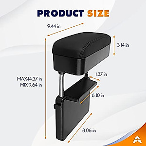 ASOPARTS Car Center Console Armrest Box Support Elbow Rest Cushion Adjustable Height Armrest Box Uniform for Most Vehicles SUV Trucks(Black line)